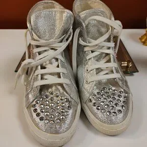 Superga | Shoes | Superga Silver Studded Hightop Sneakers Womens 75 ...